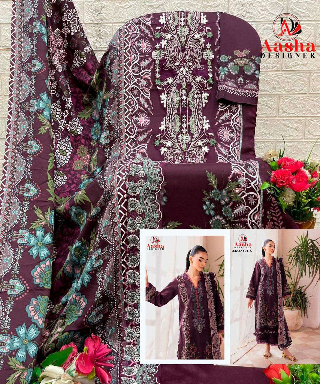 Aasha 1191 Cotton Printed Embroidery Dresses Catalogue Wholesale Price ...