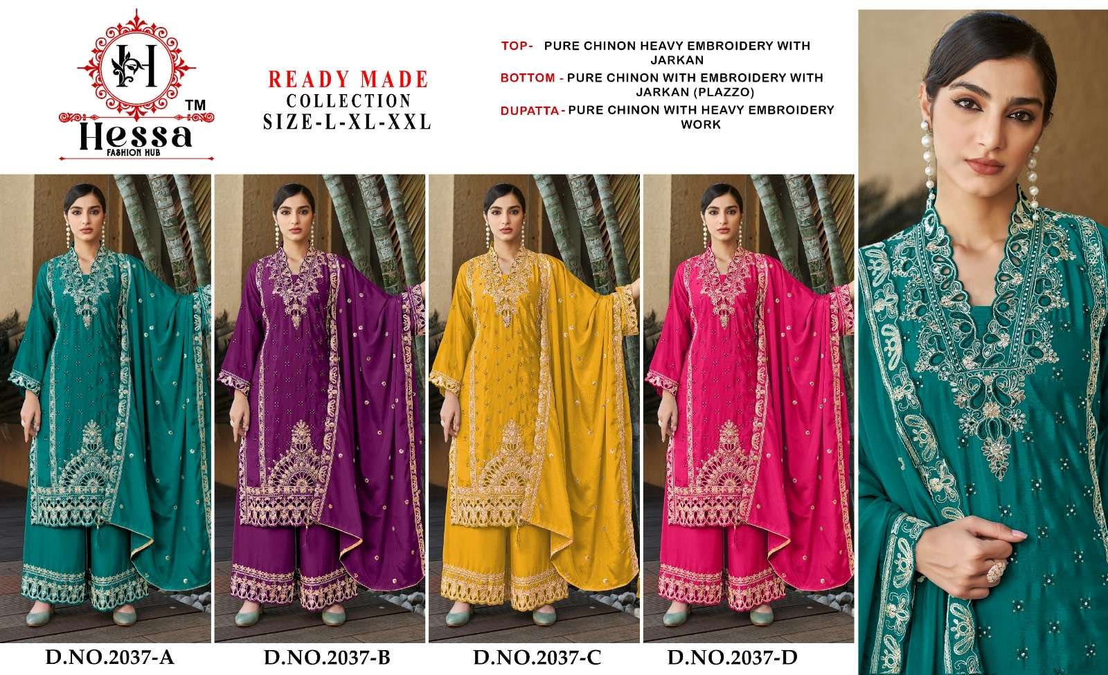 Hessa 2037 Chinon Embroidered Pakistani Suit Wholesale – Amrah Wholesale